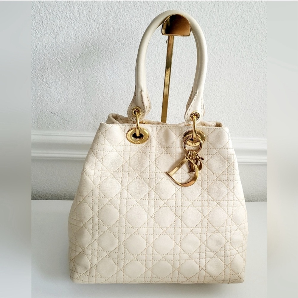 Dior Ivory Soft Lambskin Lady Dior Bag - Gem